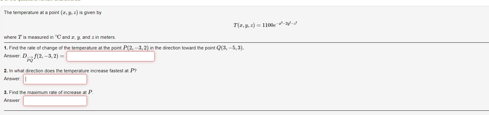 Solved The temperature at a point (x,y,z) is given by | Chegg.com