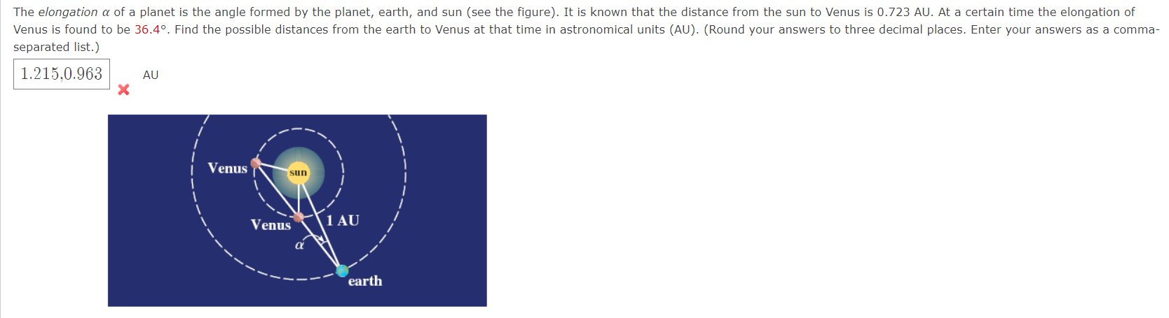 Solved The elongation a of a planet is the angle formed by | Chegg.com