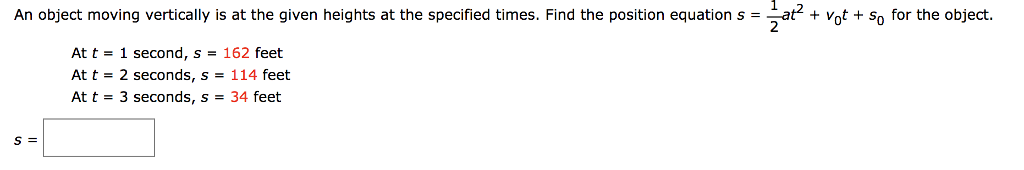 Solved An object moving vertically is at the given heights | Chegg.com