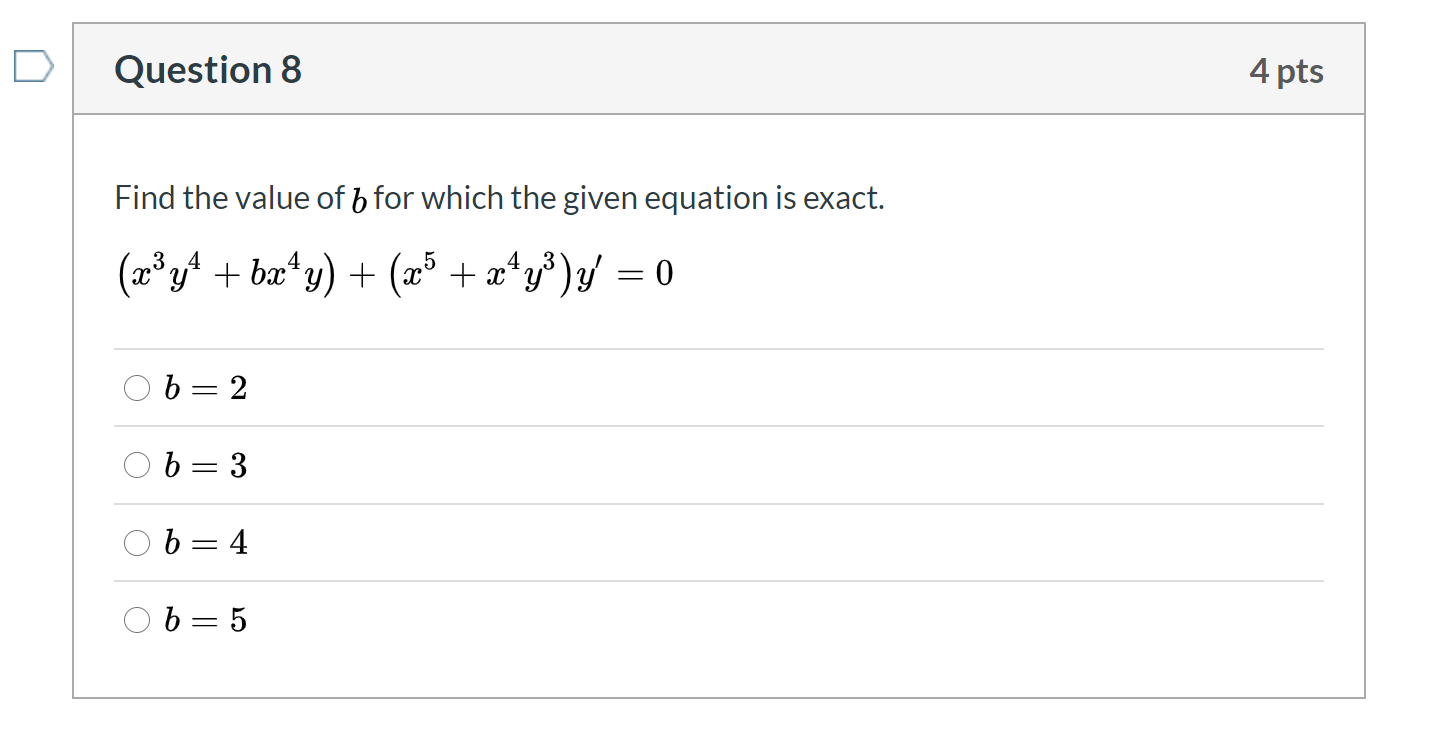 Solved Question 8 4 pts Find the value of b for which the | Chegg.com