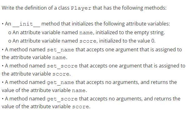 Solved Write the definition of a class Player that has the | Chegg.com