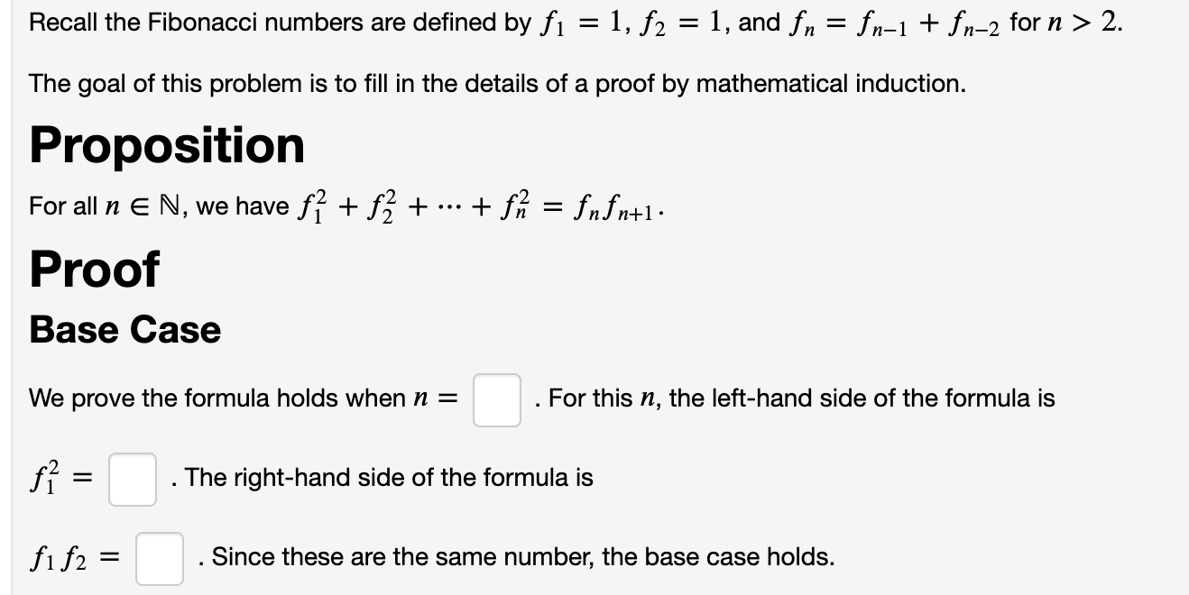 Solved Recall the Fibonacci numbers are defined by f1 = 1, | Chegg.com
