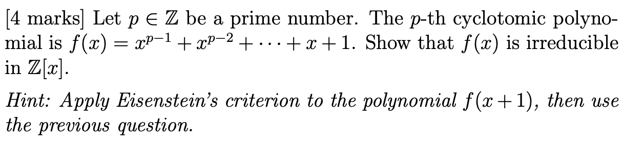 Solved [4 marks] Let p∈Z be a prime number. The p-th | Chegg.com