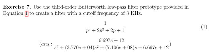 Solved Exercise 7. Use the third-order Butterworth low-pass | Chegg.com
