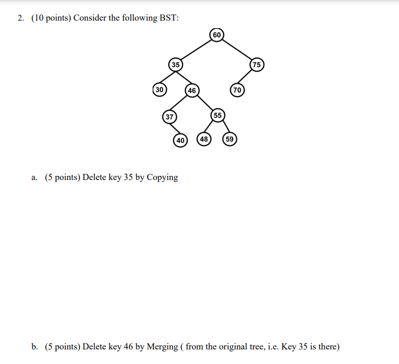 Solved 2. (10 points) Consider the following BST: a. (5 | Chegg.com Solved 2. (10 points) Consider the following BST: a. (5 | Chegg.com