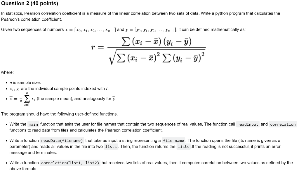 Solved Question 2 (40 points) In statistics, Pearson | Chegg.com