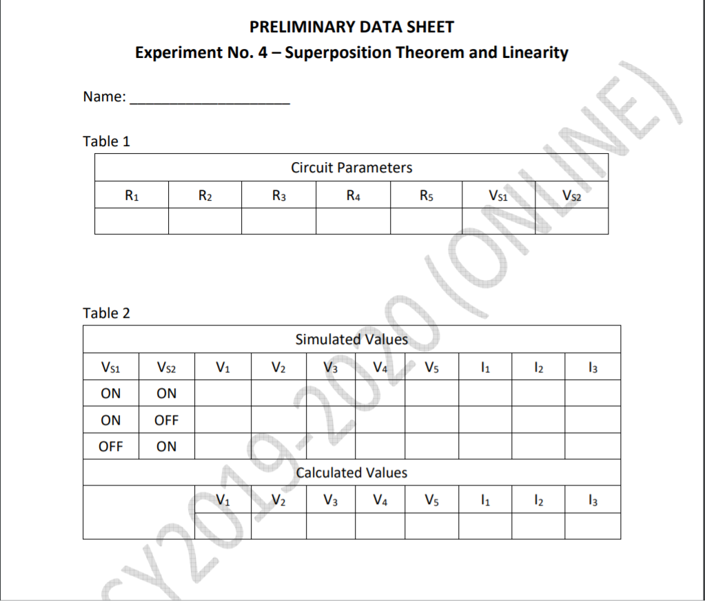 Solved PRELIMINARY DATA SHEET Experiment No. 4- | Chegg.com