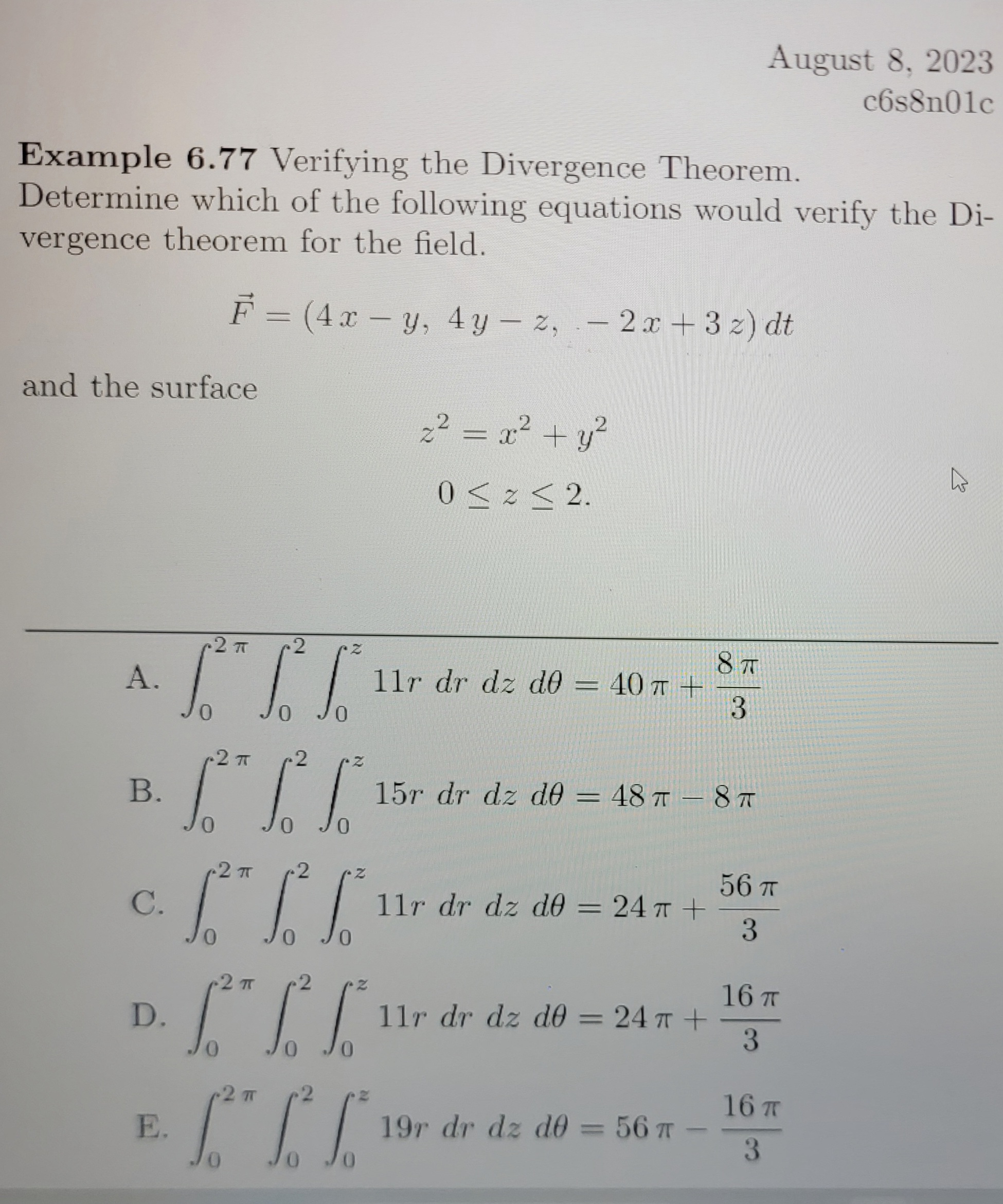 Solved Example 6.77 Verifying the Divergence Theorem. | Chegg.com
