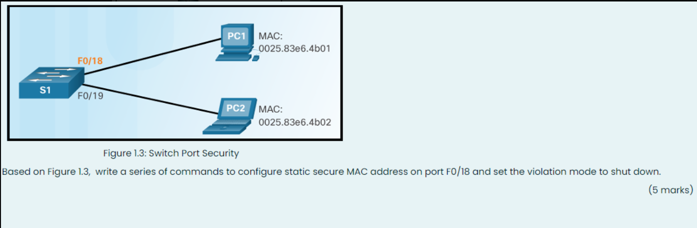 Solved Figure 1.3: Switch Port Security Based on Figure 1.3, | Chegg.com