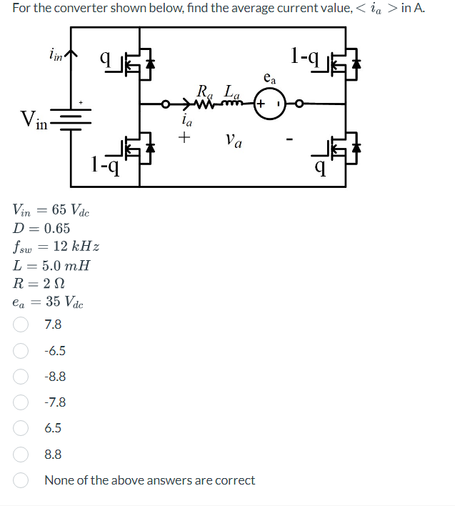 Solved For the converter shown below, find the average | Chegg.com
