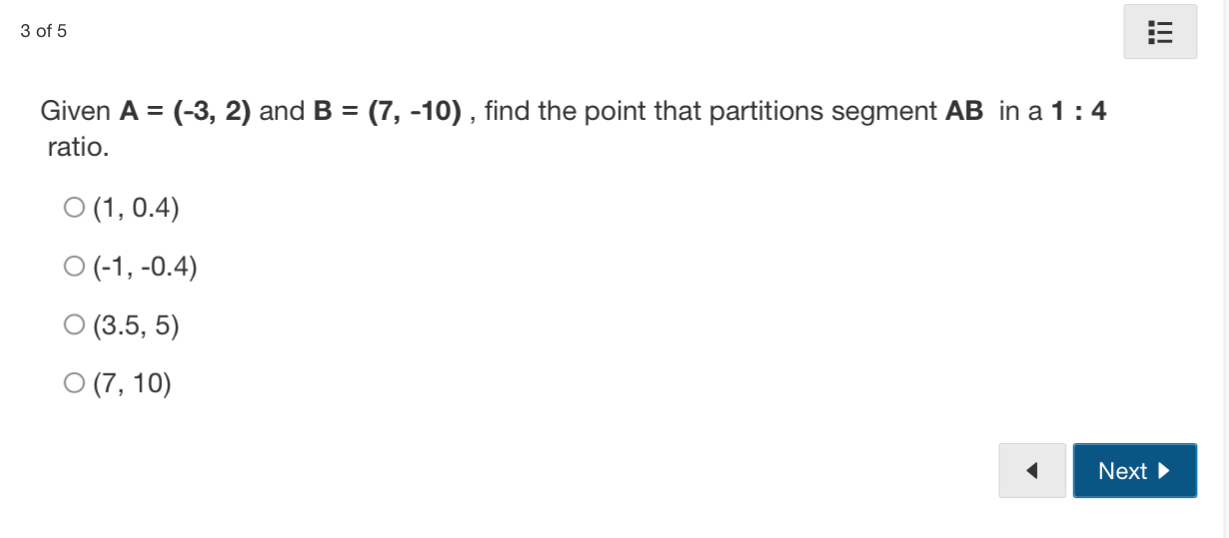 Solved Given A=(−3,2) and B=(7,−10), find the point that | Chegg.com
