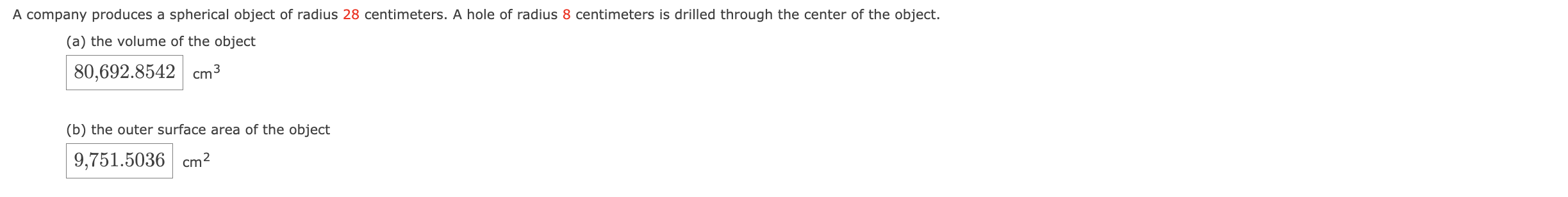 Solved A company produces a spherical object of radius 28 | Chegg.com