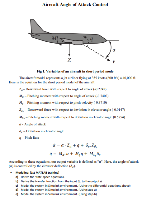 Aircraft Angle of Attack Control Fig 1. Variables of | Chegg.com