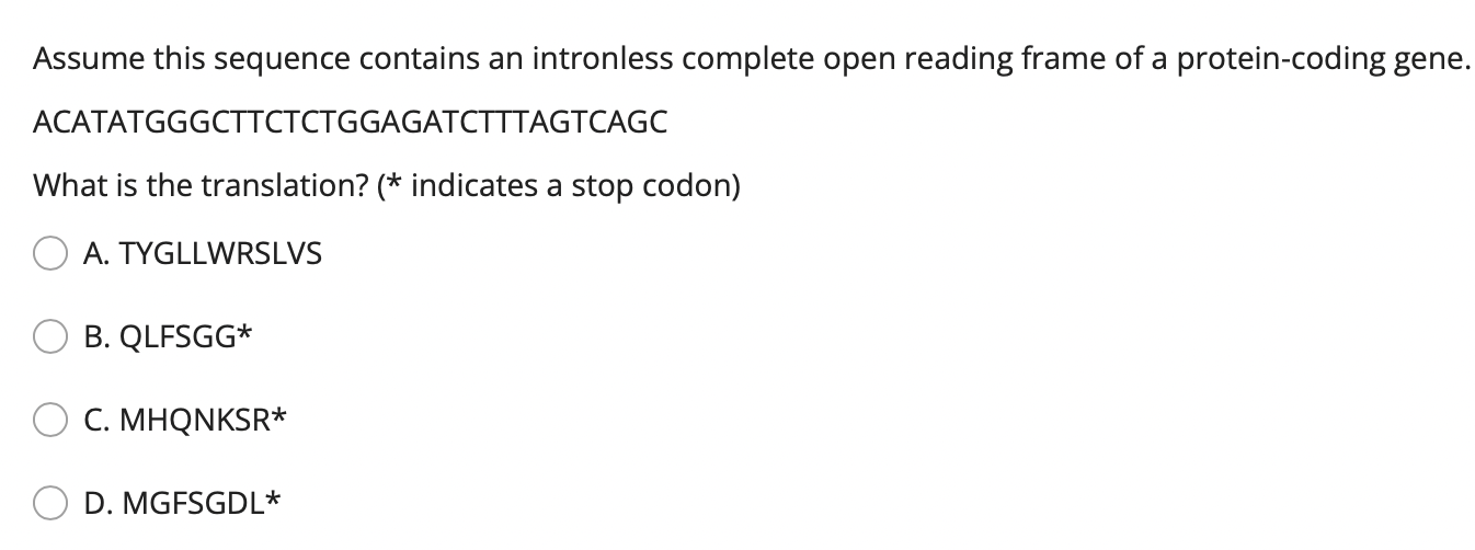 Solved Assume this sequence contains an intronless complete | Chegg.com