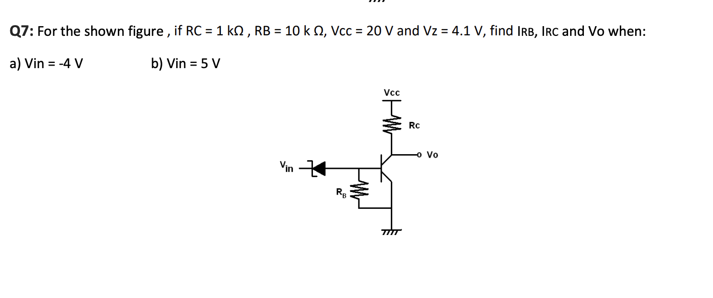 Solved Q7: For the shown figure, if RC=1kΩ,RB=10kΩ,VCC=20 V | Chegg.com