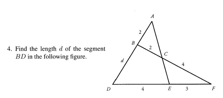 Solved 4. Find the length d of the segment BD in the | Chegg.com