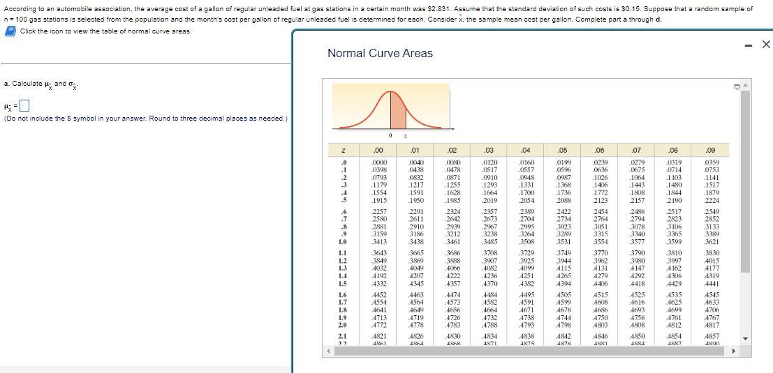 Solved Normal Curve Areas a. Calculate μx and σx μx−= (Do | Chegg.com
