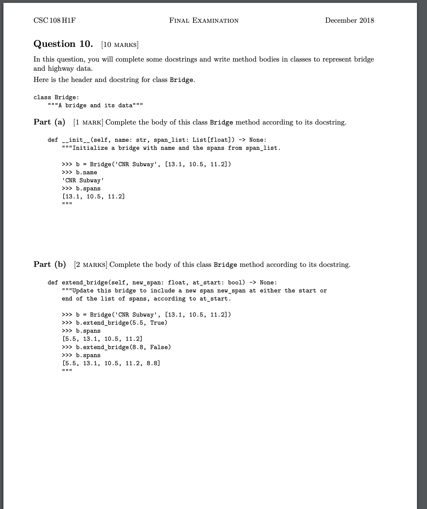 Solved Part (b) [2 MARKS] Complete the body of this class | Chegg.com