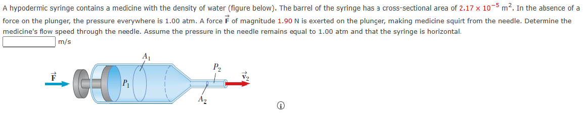 Solved A hypodermic syringe contains a medicine with the | Chegg.com