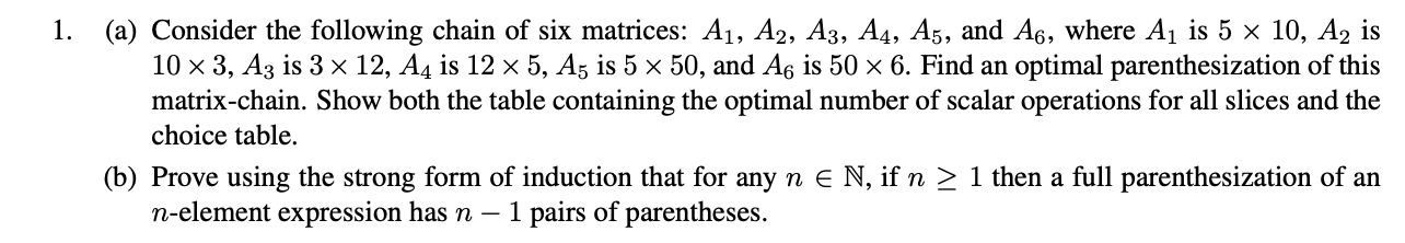 1. (a) Consider the following chain of six matrices: | Chegg.com