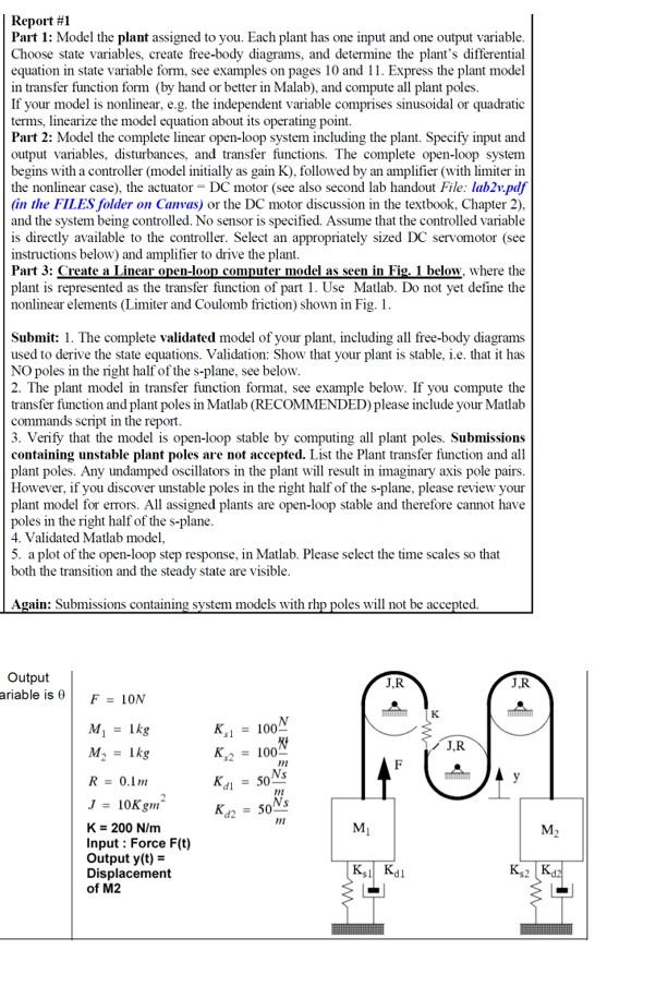 Report #1 Part 1: Model the plant assigned to you. | Chegg.com