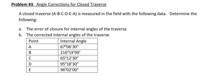 Solved Problem #3: Angle Corrections for Closed Traverse A | Chegg.com