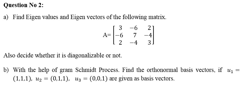Solved a) Find Eigen values and Eigen vectors of the | Chegg.com
