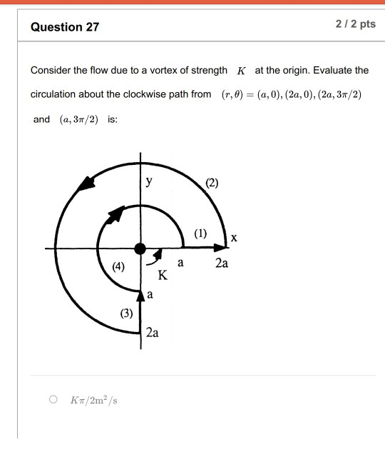 Solved Question 27 2 2 pts Consider the flow due to a vortex | Chegg.com
