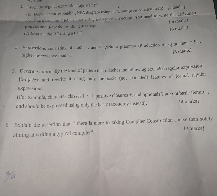 Solved 3. Given the regular expression (alb)a(alb)*. (a) | Chegg.com