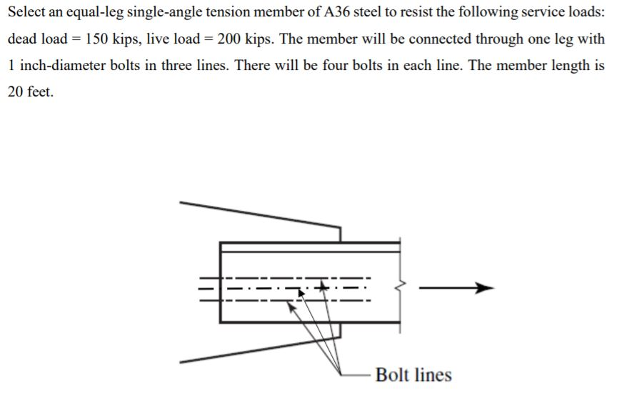 Solved Select an equal-leg single-angle tension member of | Chegg.com