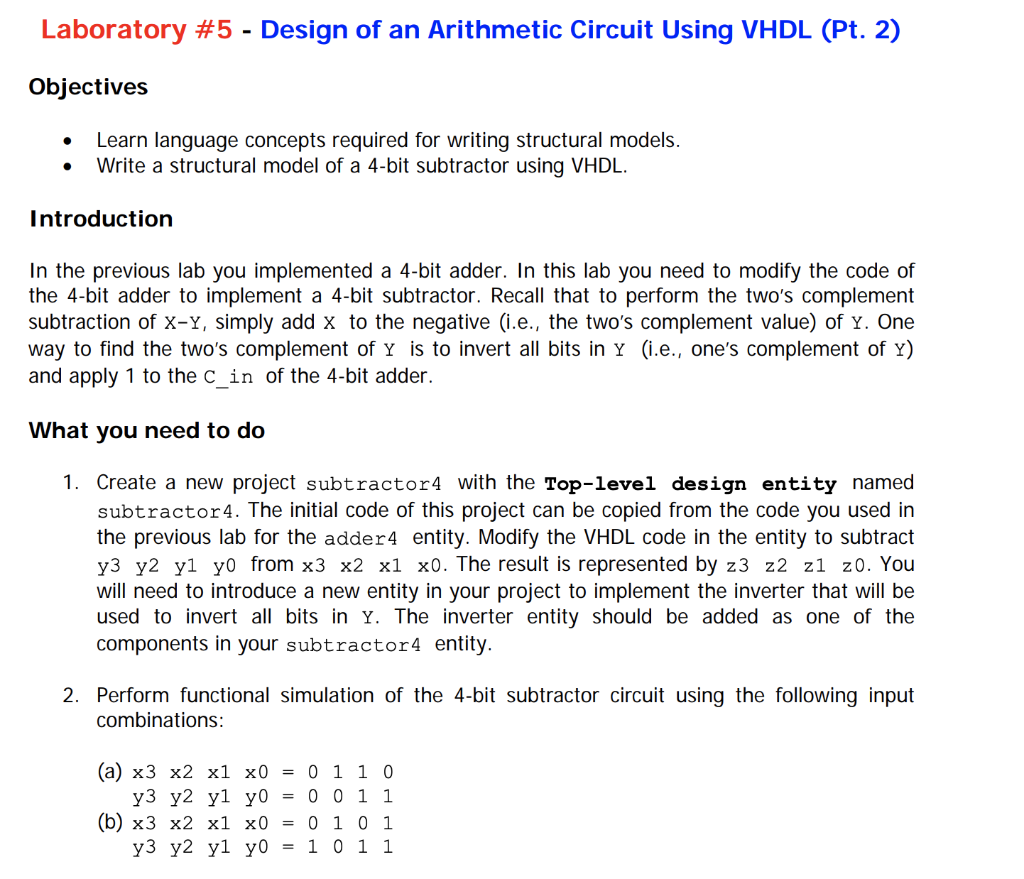 Solved Laboratory #5-Design of an Arithmetic Circuit Using | Chegg.com