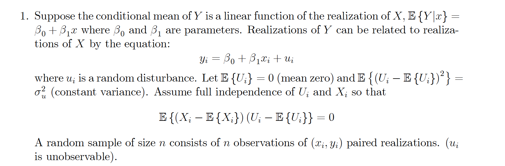 Solved 1. Suppose the conditional mean of Y is a linear | Chegg.com