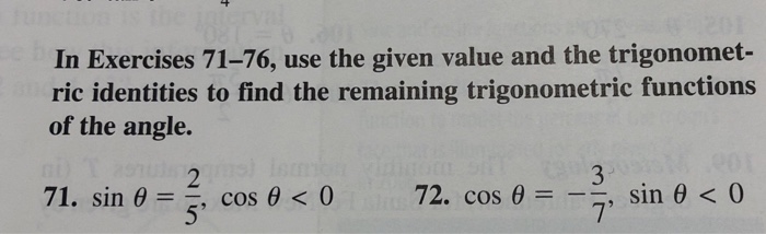 Solved In Exercises 71-76, use the given value and the | Chegg.com