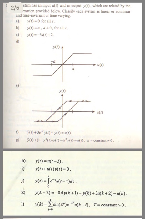 Solved stem has an input u(t) and an output y(t), which are | Chegg.com