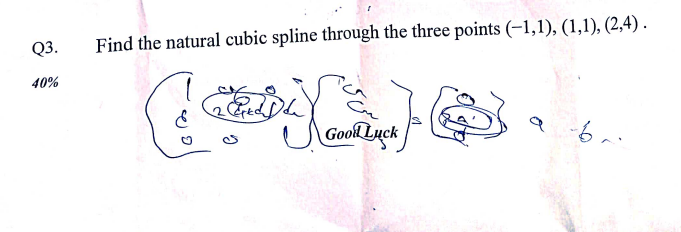 Solved Q3. ﻿Find the natural cubic spline through the three | Chegg.com
