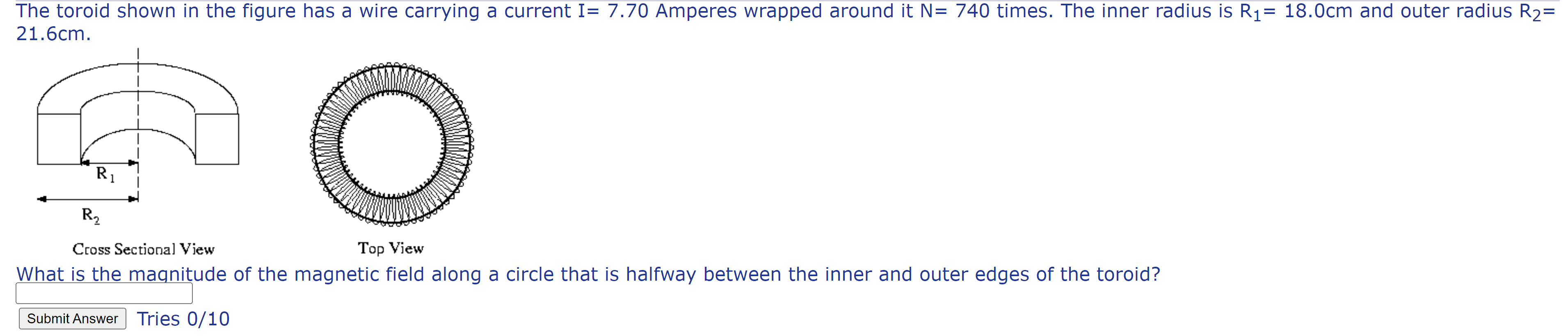 Solved The toroid shown in the figure has a wire carrying a | Chegg.com