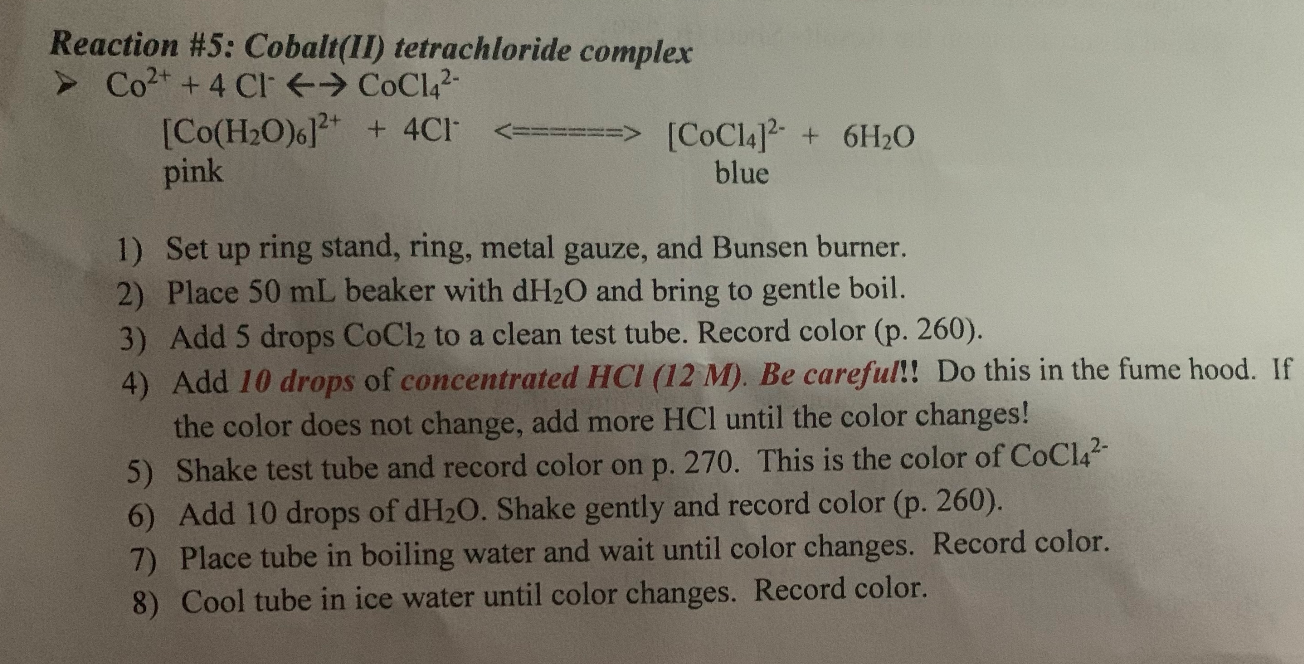 Solved xp 5-Equilibrium of Co2+ and Cl−with CoCl42− Give a | Chegg.com