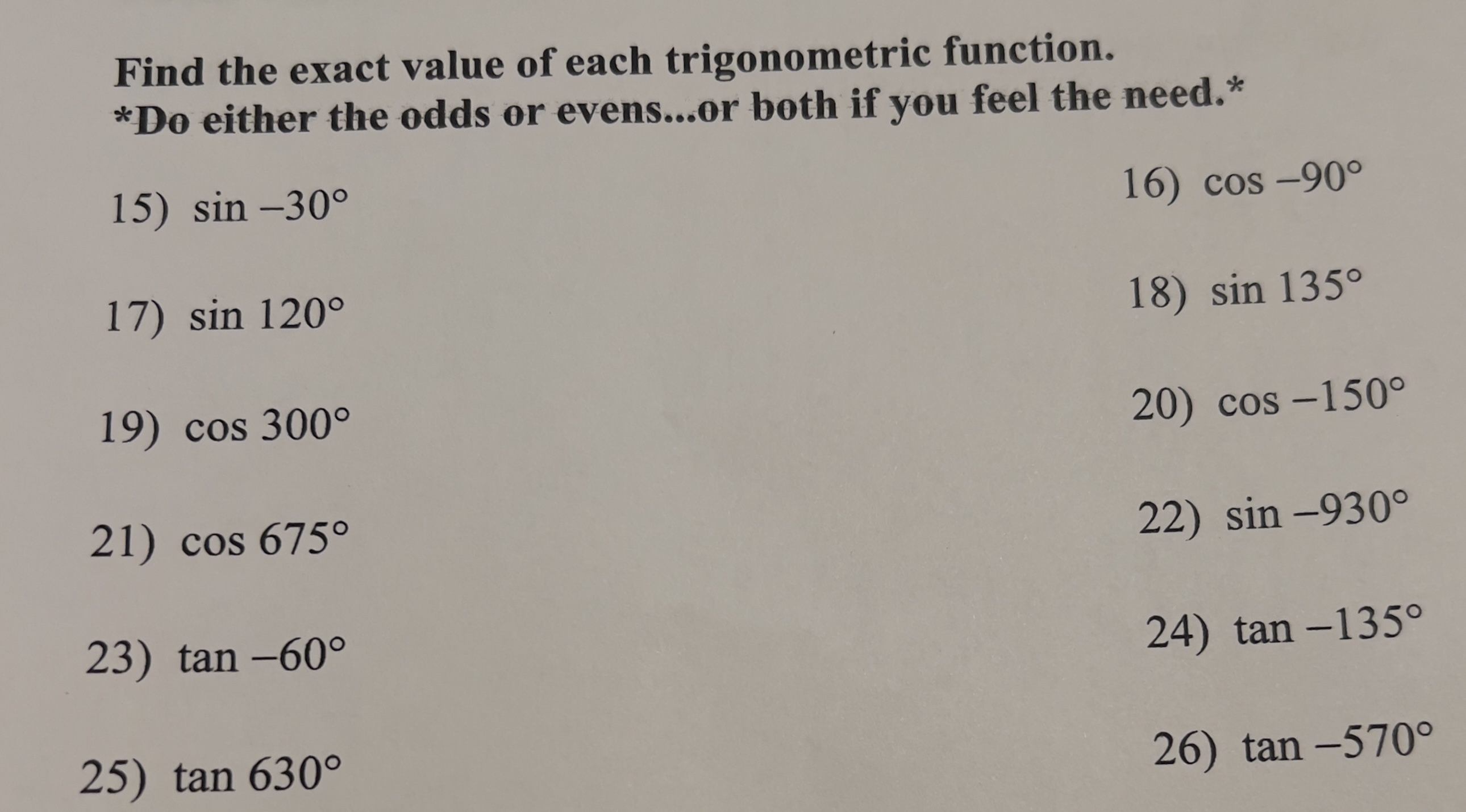 Solved Find the exact value of each trigonometric function. | Chegg.com