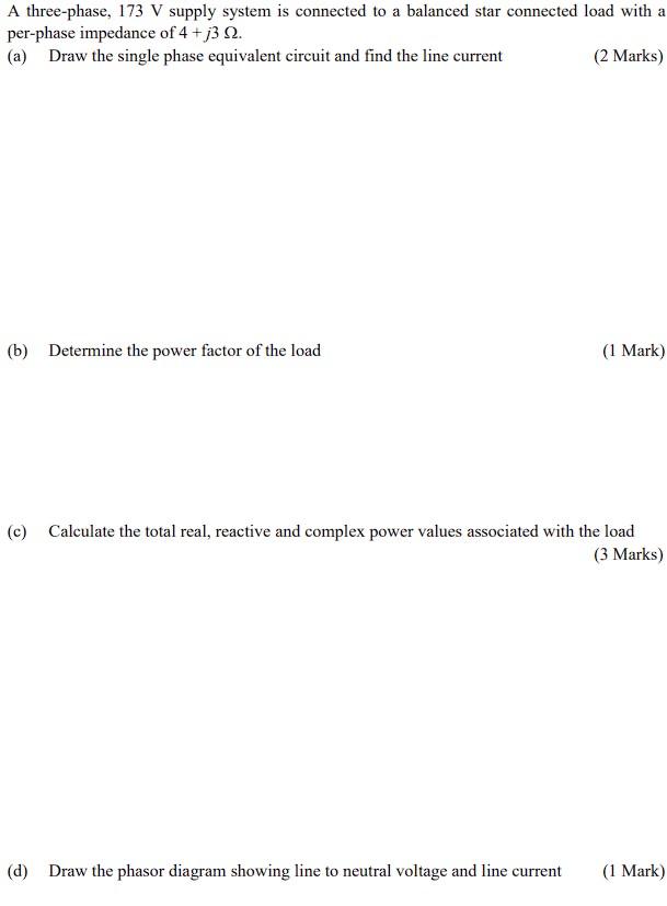 Solved A three-phase, 173 V supply system is connected to a | Chegg.com