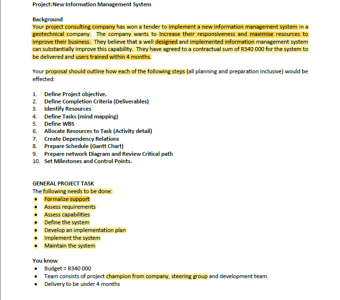 Project:New Information Management System Background | Chegg.com