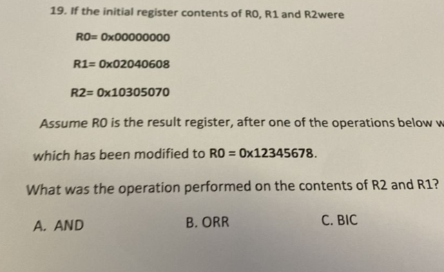 Solved 19. If the initial register contents of RO, R1 and | Chegg.com