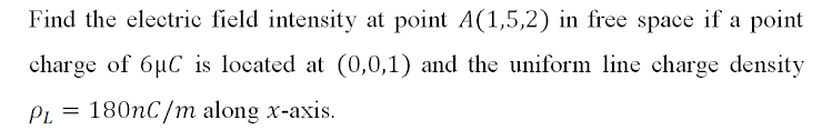 Solved Find the electric field intensity at point A(1,5,2) | Chegg.com