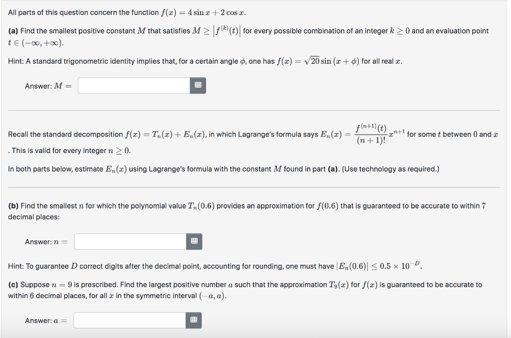 Solved All parts of this question concern the function . (a) | Chegg.com