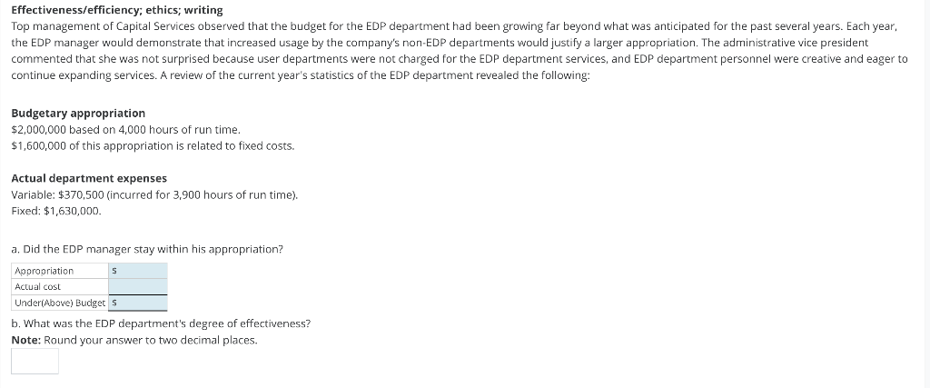 Effectiveness/efficiency; ethics; writing Top | Chegg.com