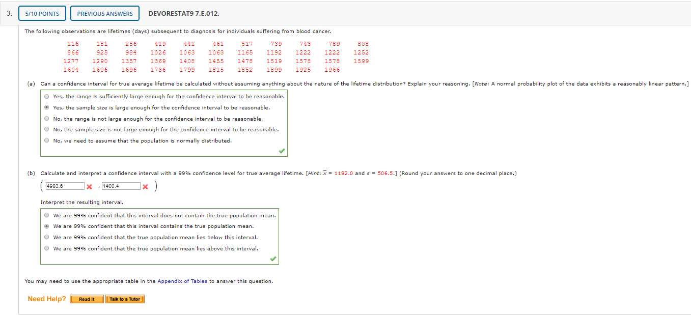 Solved 5/10 POINTS PREVIOUS ANSWERS DEVORESTAT9 7.E.012. The | Chegg.com