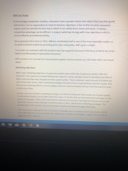 Solved Aldi Case Study in increasingly competitive markets, | Chegg.com