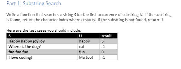 Solved Part 1: Substring Search Write a function that | Chegg.com