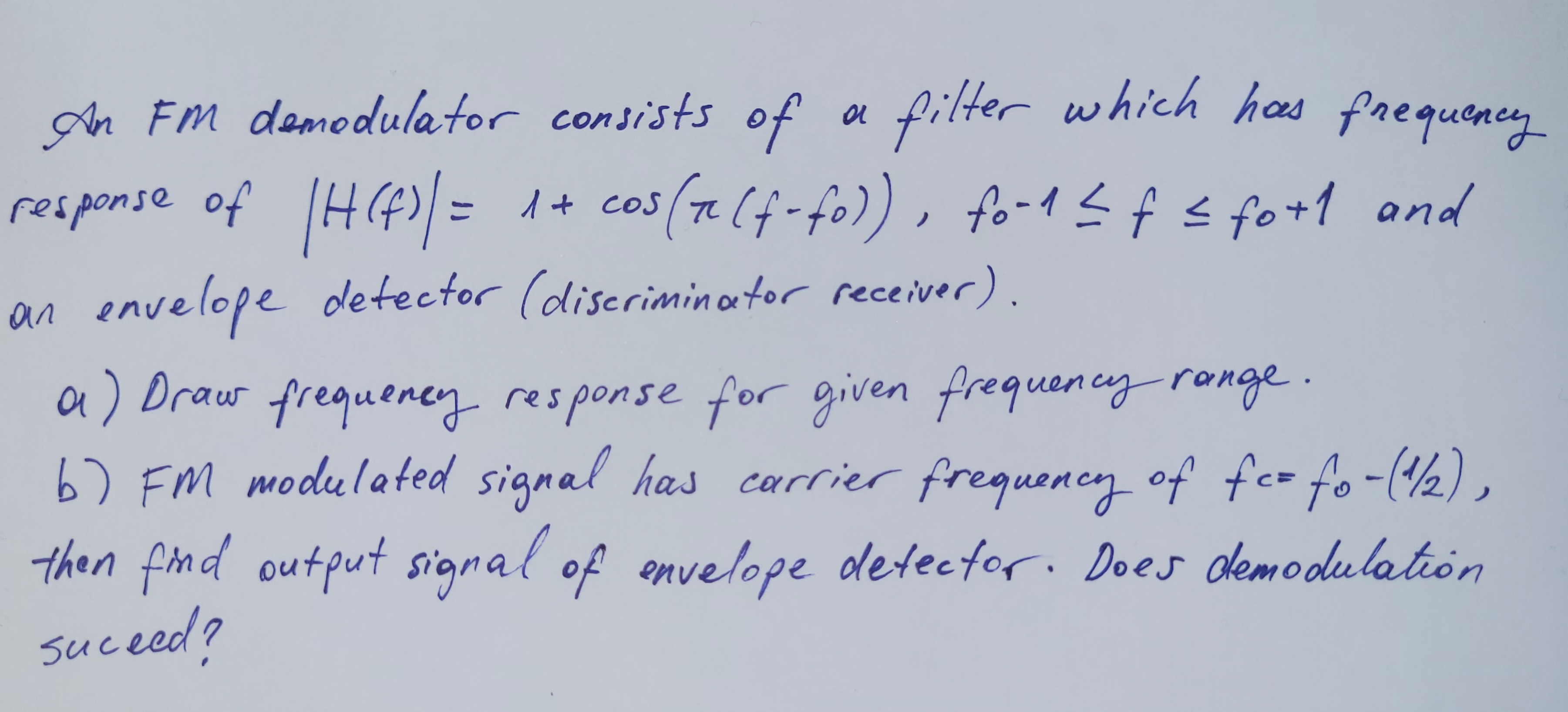 Solved An FM demodulator consists of a filter which has | Chegg.com