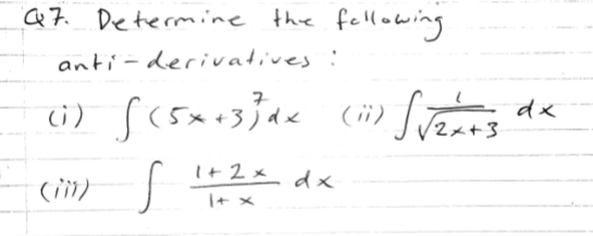 Solved Q7. Determine the following anti-derivatives: (i) | Chegg.com