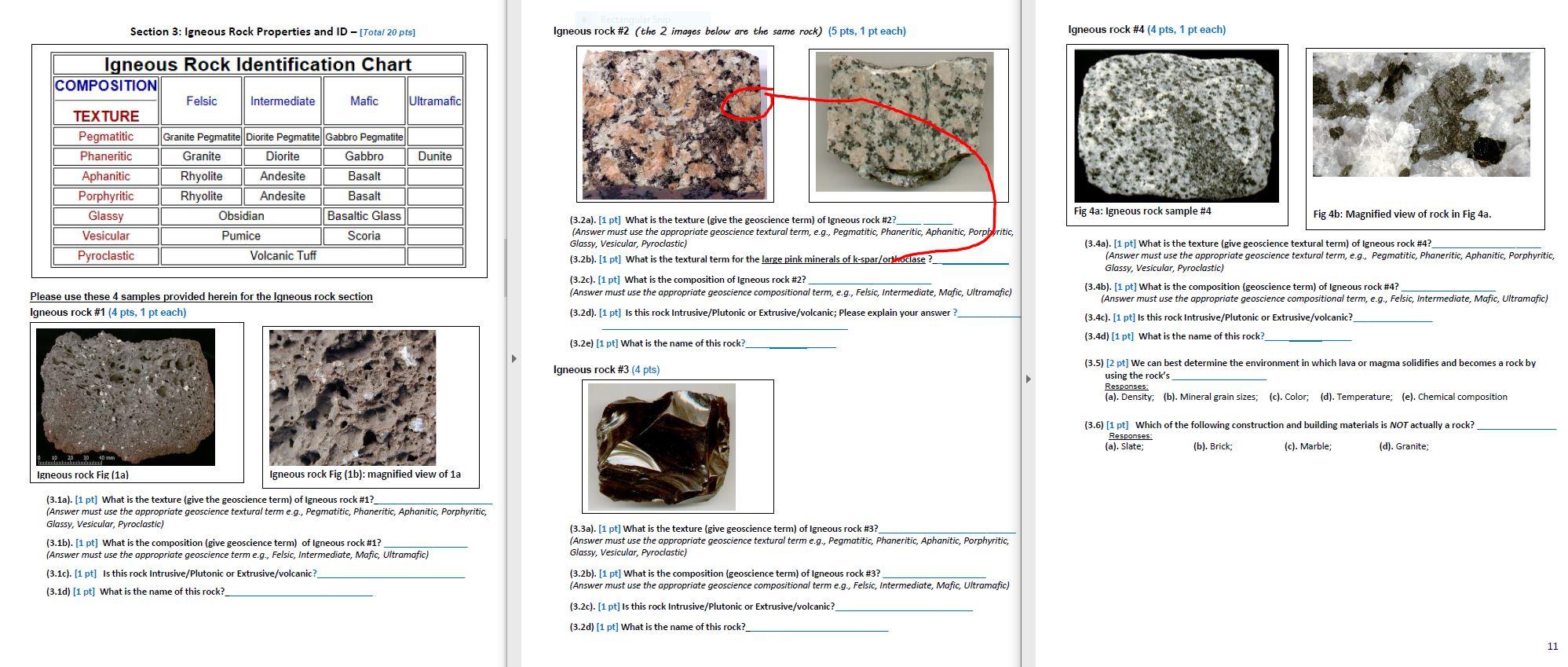 Solved Section 3: Igneous Rock Properties and ID - [Total 20 | Chegg.com